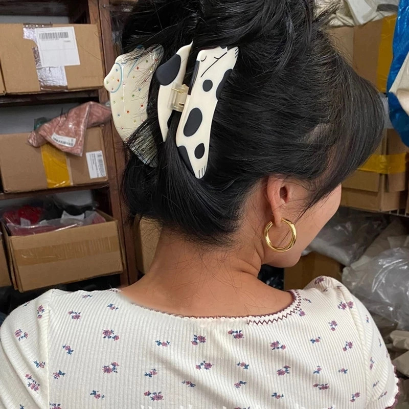 Badu Bg Нов френски цветен планински кристал Сладко куче Животно Ацетатна щипка за коса Акула