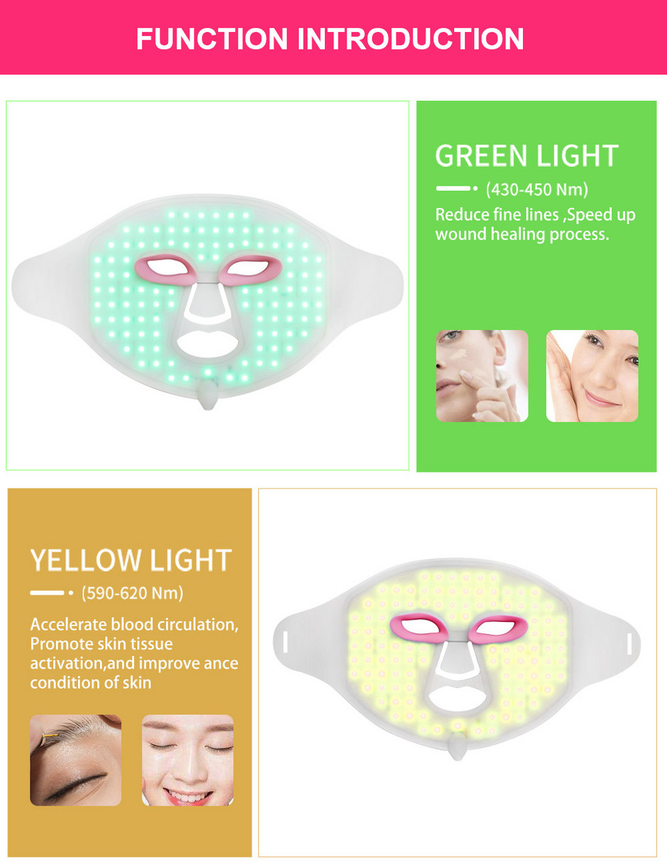 Badu.bg Нови силиконови 7 цвята LED маски за лице Photon Neck Red Light Therapy Маска за цяло ...