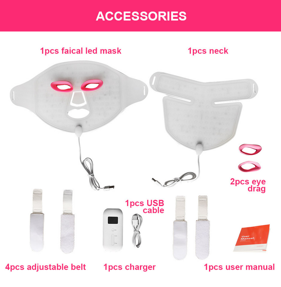 Badu.bg Нови силиконови 7 цвята LED маски за лице Photon Neck Red Light Therapy Маска за цяло ...