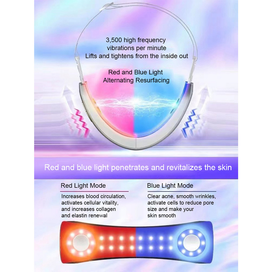 Badu.bg Устройство за повдигане на лице LED фотонна терапия Вибрационен масажор за отслабване на ...