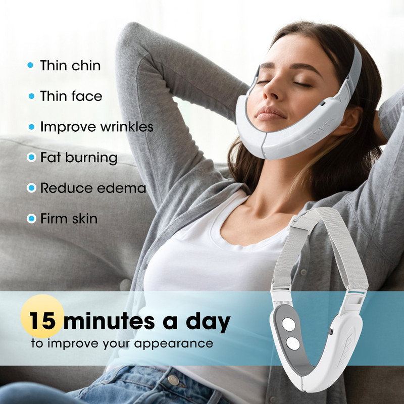 Badu.bg EMS Microcurrent Face Lift Machine Бандаж Масажор за лице Отслабване Двойна брадичка V ...