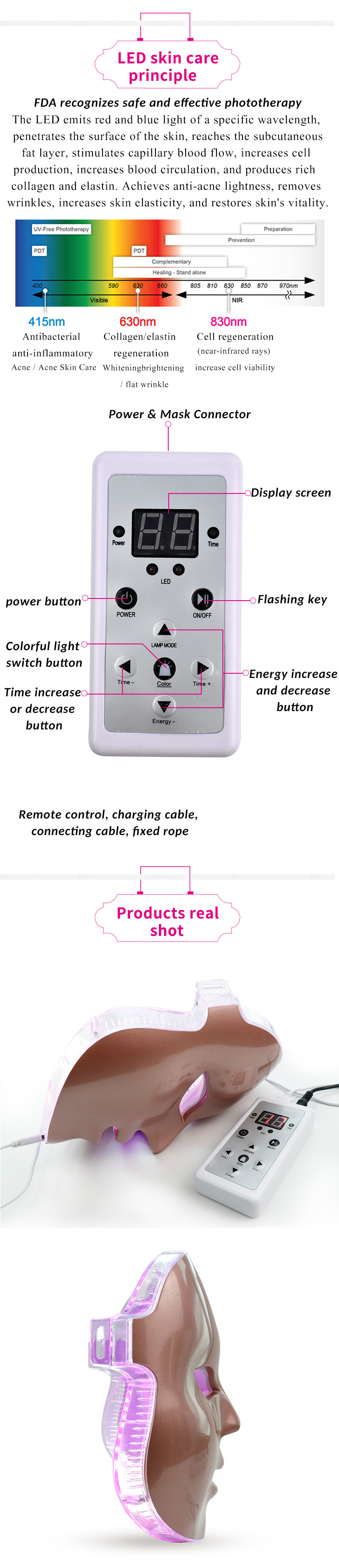 Badu.bg 7 цвята LED маска за лице Подмладяване на кожата Против бръчки Акне Фотонна терапия ...