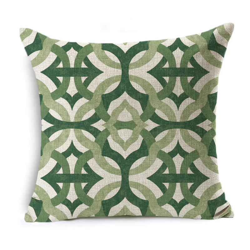 Badu Bg Green Art Pattern Калъфка за възглавница Ленена геометрична калъфка за възглавница Диван