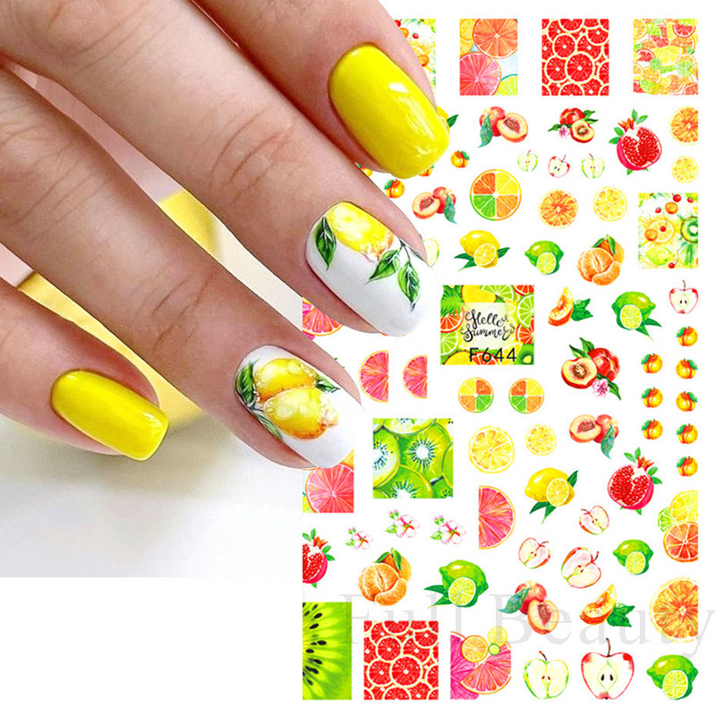 Badu Bg Летен лимон Стикери за нокти Диня Ягоди Череша 3d плъзгачи за нокти Модни плодове