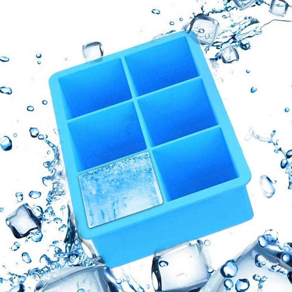 Badu Bg Без Bpa 6 големи тави за лед Гигантска джъмбо голяма силиконова форма за квадратна тава