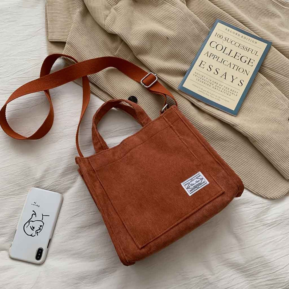 Badu Bg Дамска проста платнена чанта Дамска чанта от рипсено кадифе Модна ежедневна чанта за