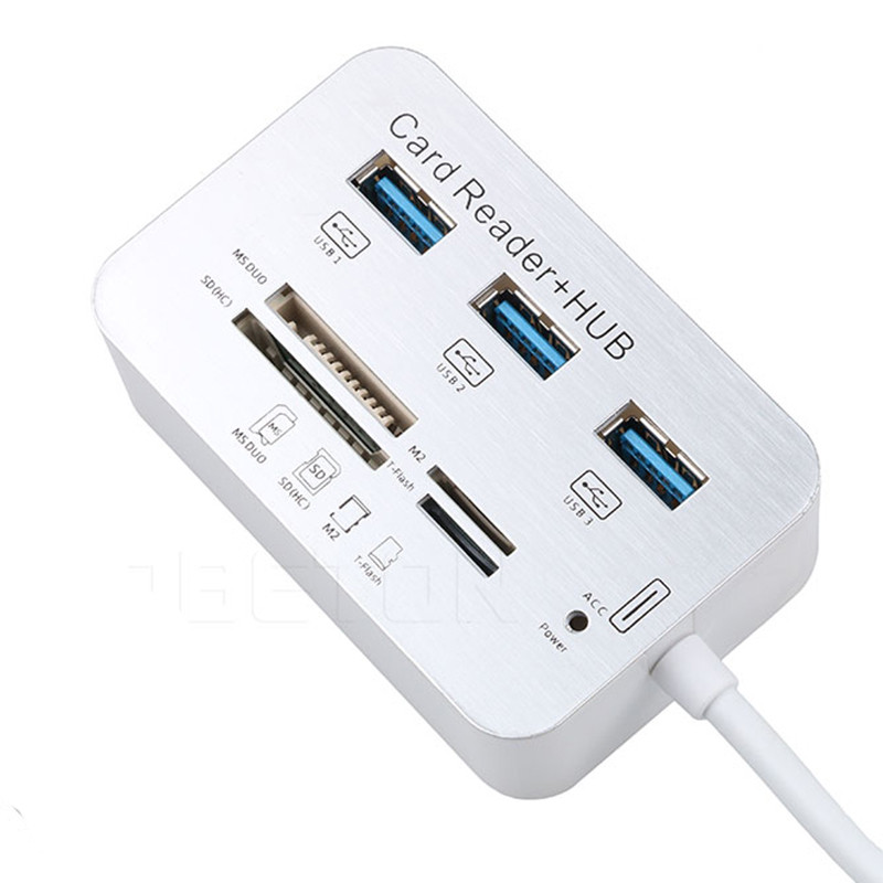 Badu.bg kebidu 3 порта Mini USB HUB Четец на карти с памет USB 3.0 Hub Алуминиев с MS SD M2 TF ...