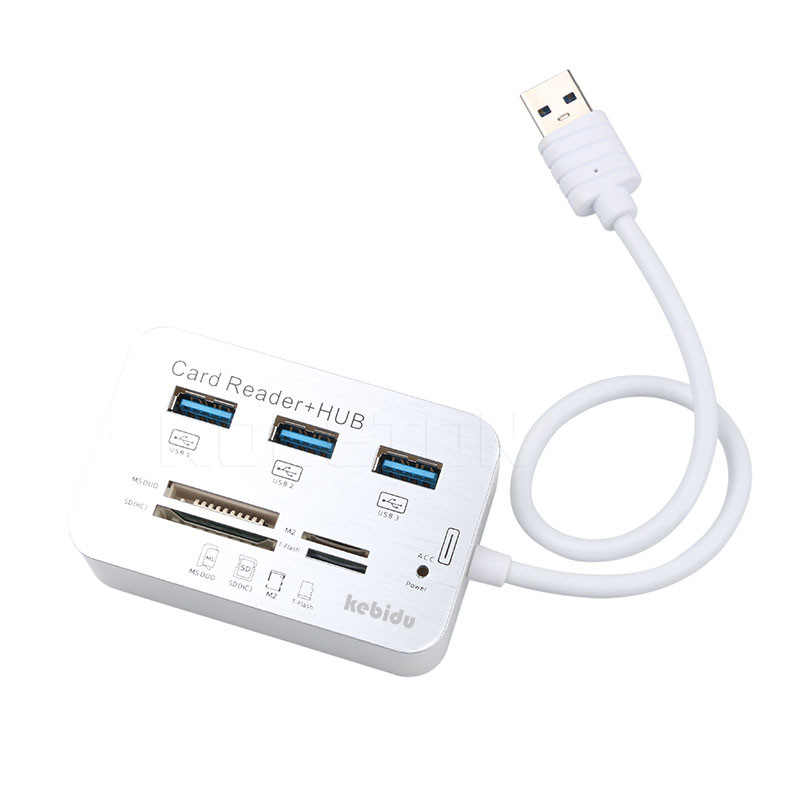 Badu.bg kebidu 3 порта Mini USB HUB Четец на карти с памет USB 3.0 Hub Алуминиев с MS SD M2 TF ...
