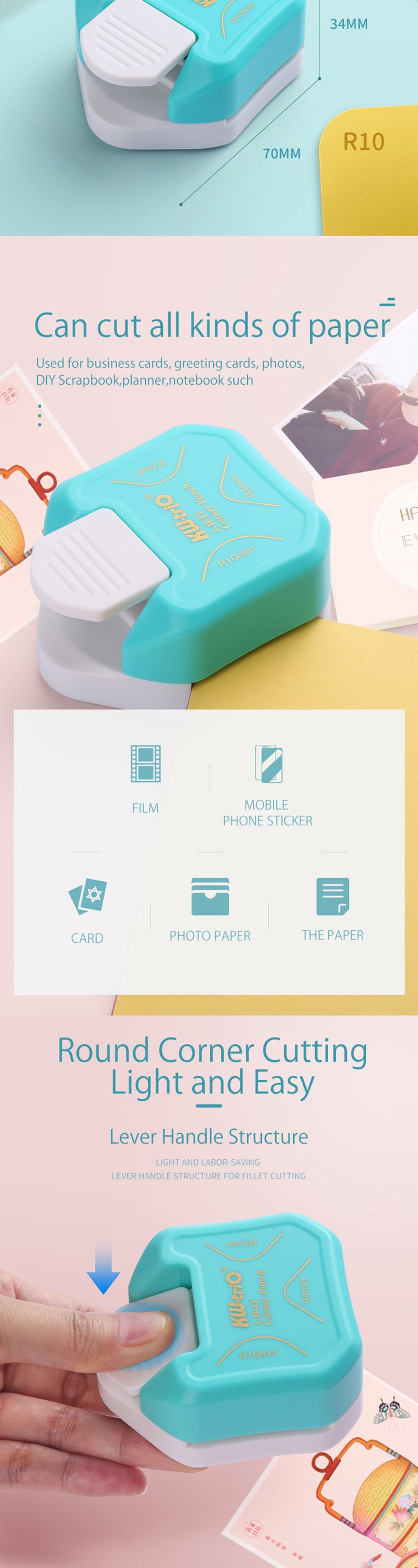 Baduglobal.ro Perforator rotund de colț 3 în 1 4 mm - 10 mm Trimmer de ...