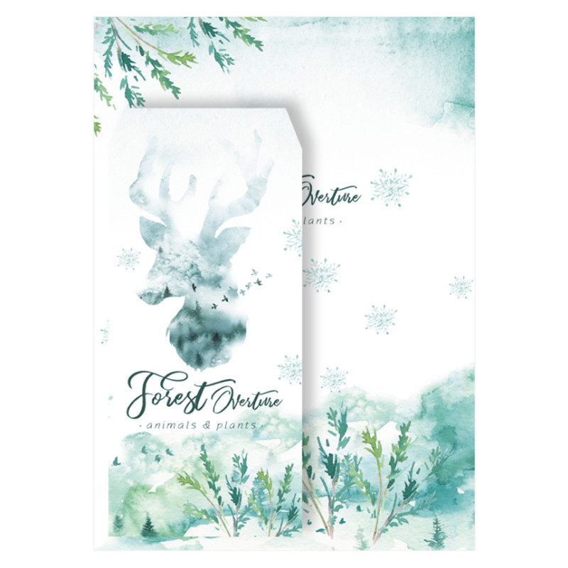 Badu Bg Плик за горски елен Комплект хартия за писма 3 плика 6 листа Писмо Сватбена покана Офис