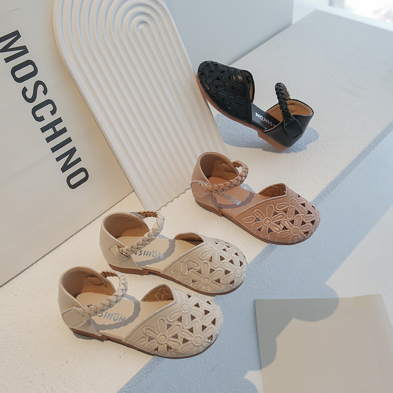 Badu Bg Сандали за момичета Цветя Издълбани Плетени Сладки Летни Детски Плоски Обувки Калъф