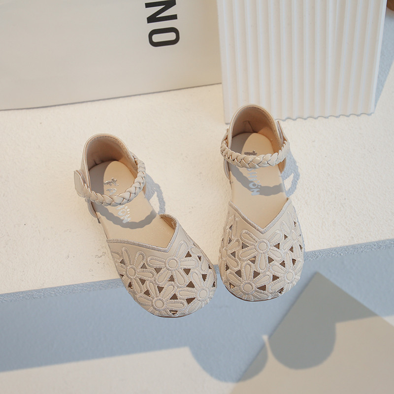 Badu Bg Сандали за момичета Цветя Издълбани Плетени Сладки Летни Детски Плоски Обувки Калъф