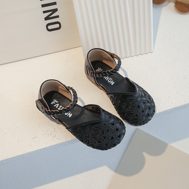 Badu Bg Сандали за момичета Цветя Издълбани Плетени Сладки Летни Детски Плоски Обувки Калъф