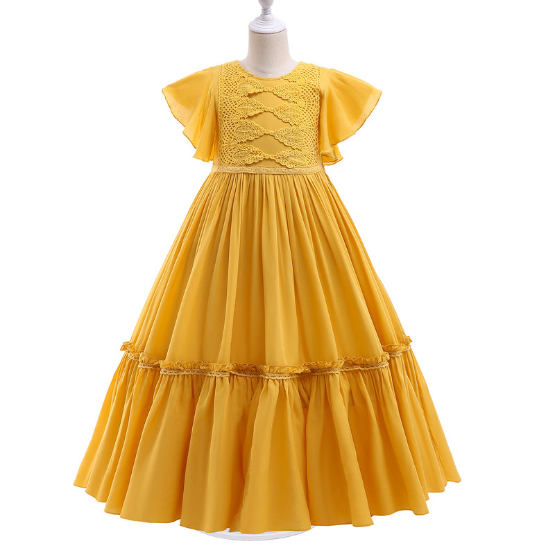 Badu Bg Лятна нова дантелена флорална рокля за момичета детски бохо рокли с къс ръкав макси