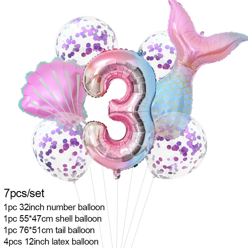 Badu Bg 7 бр компл Балони за парти на Малката русалка 32 инчов номер Фолиев балон Детски