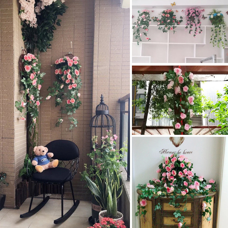 Badu Bg Розова лоза Изкуствени цветя Lvy Home Wedding Party Балконски