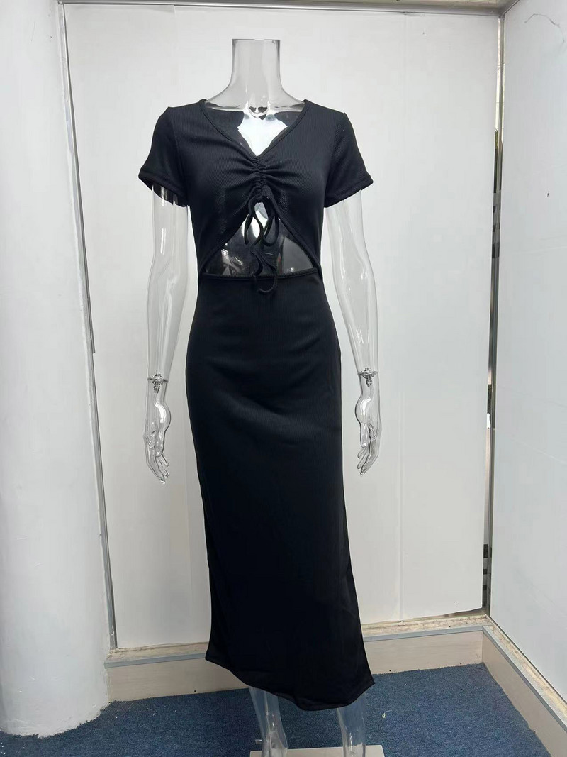 Badu Bg Лятна плетена секси рокля с презрамки Дамски сарафан с издълбана еластична талия по