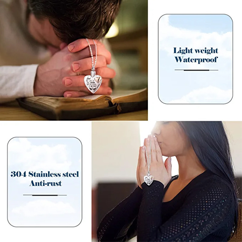 Badu Bg Държач за пепел Мемориална урна Колиета Висулка за татко мама Сърце от неръждаема