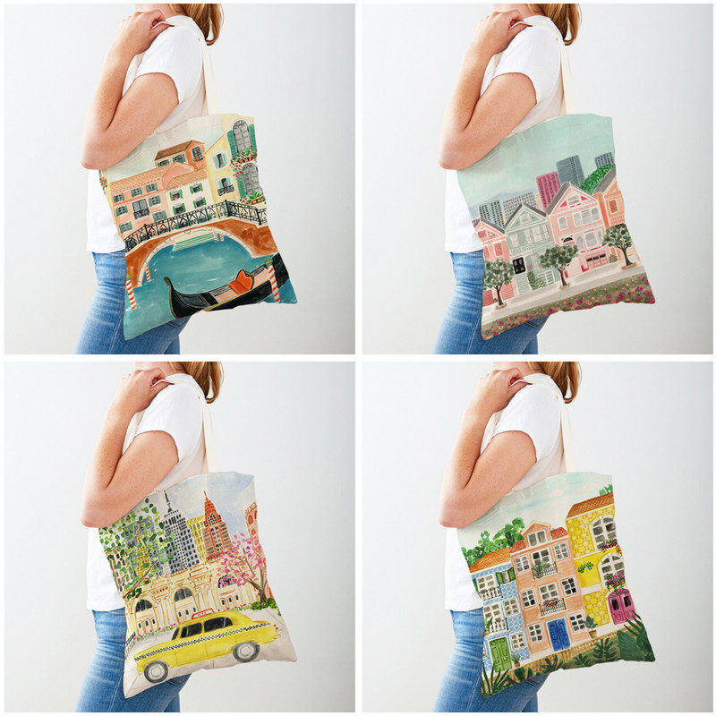 Badu Bg Ню Йорк Франция Лондон Венеция Япония Градска дамска чанта Еко многократна сгъваема