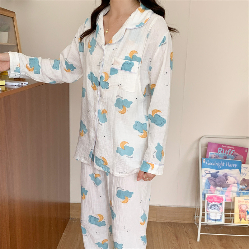 Badu Bg Костюм за дрехи от чиста памучна марля Комплект пижами за бременни жени Памук лято есен