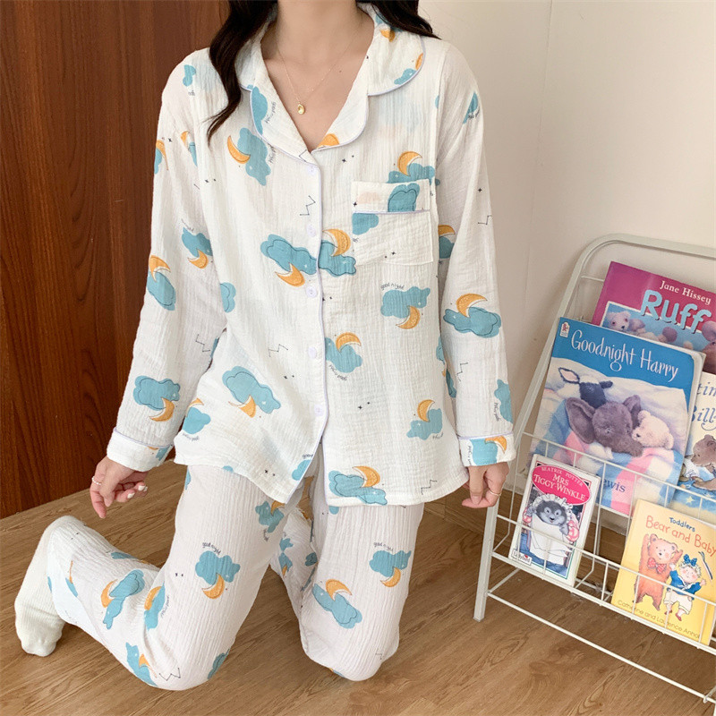 Badu Bg Костюм за дрехи от чиста памучна марля Комплект пижами за бременни жени Памук лято есен