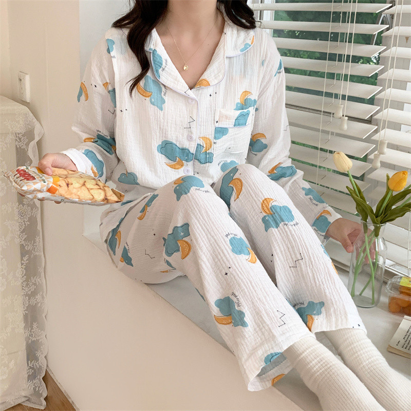 Badu Bg Костюм за дрехи от чиста памучна марля Комплект пижами за бременни жени Памук лято есен