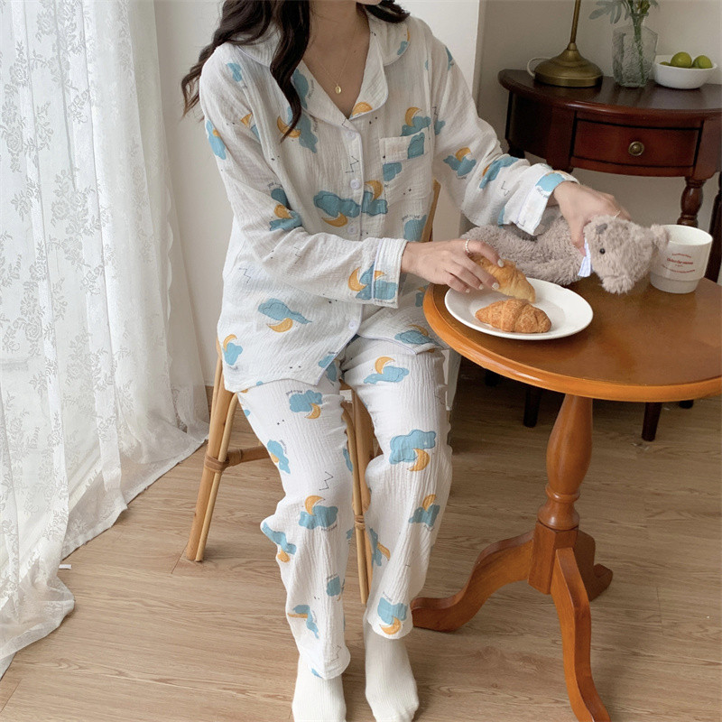 Badu Bg Костюм за дрехи от чиста памучна марля Комплект пижами за бременни жени Памук лято есен