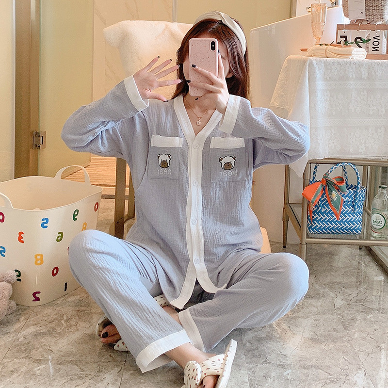 Badu Bg Костюм за дрехи от чиста памучна марля Комплект пижами за бременни жени Памук лято есен