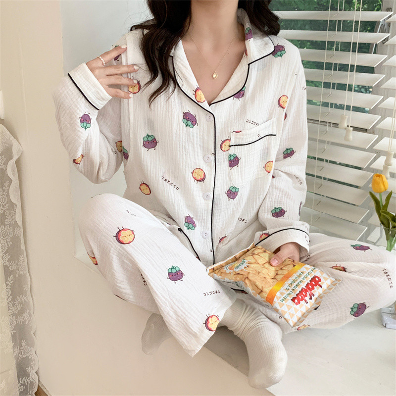 Badu Bg Костюм за дрехи от чиста памучна марля Комплект пижами за бременни жени Памук лято есен