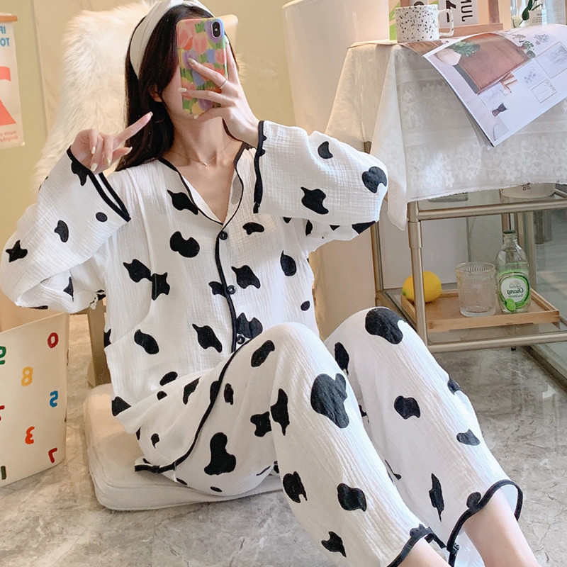 Badu Bg Костюм за дрехи от чиста памучна марля Комплект пижами за бременни жени Памук лято есен