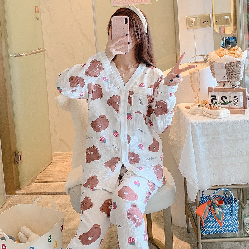 Badu Bg Костюм за дрехи от чиста памучна марля Комплект пижами за бременни жени Памук лято есен