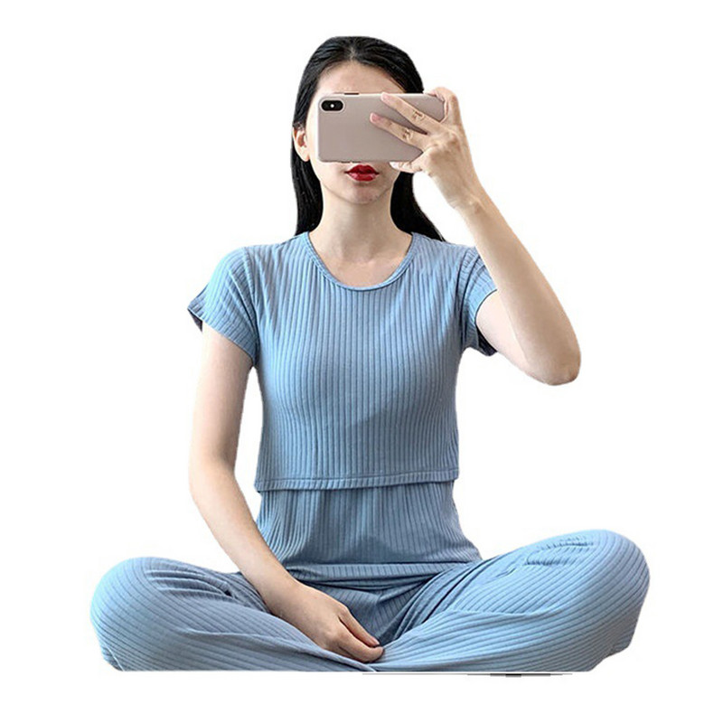 Badu Bg Лунна рокля Костюм с панталон с къс ръкав Лятна тънка Пижама за кърмещи бременни жени