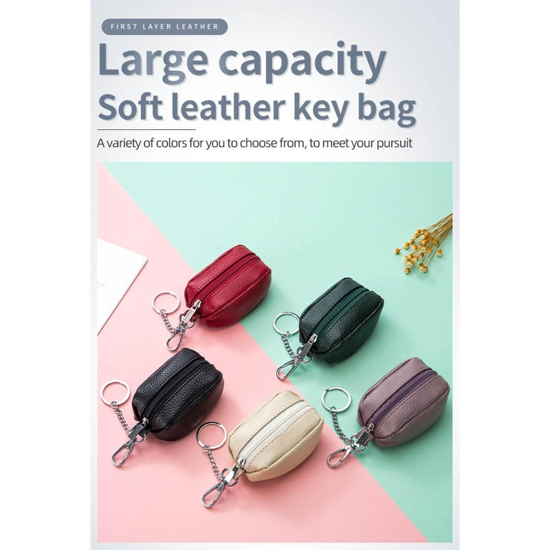 Badu Bg Мини кожено портмоне за монети Жени Мъже Чанта за джобни пари с цип Плътен цвят Ключове