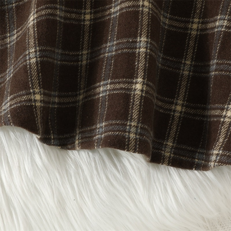 Badu Bg Модни детски дрехи за момичета Есенно облекло Карирано късо яке с дълъг ръкав Без ръкави