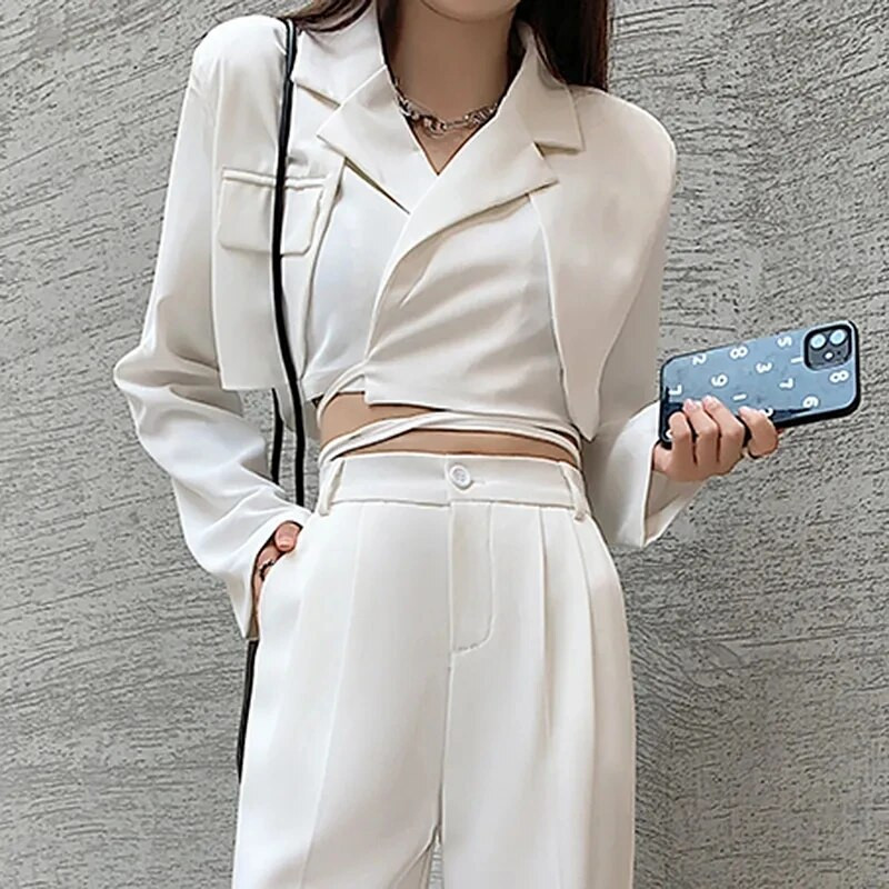 Badu.bg Секси бандажен блейзър Дамски моден назъбен къс ръкав Яке ...