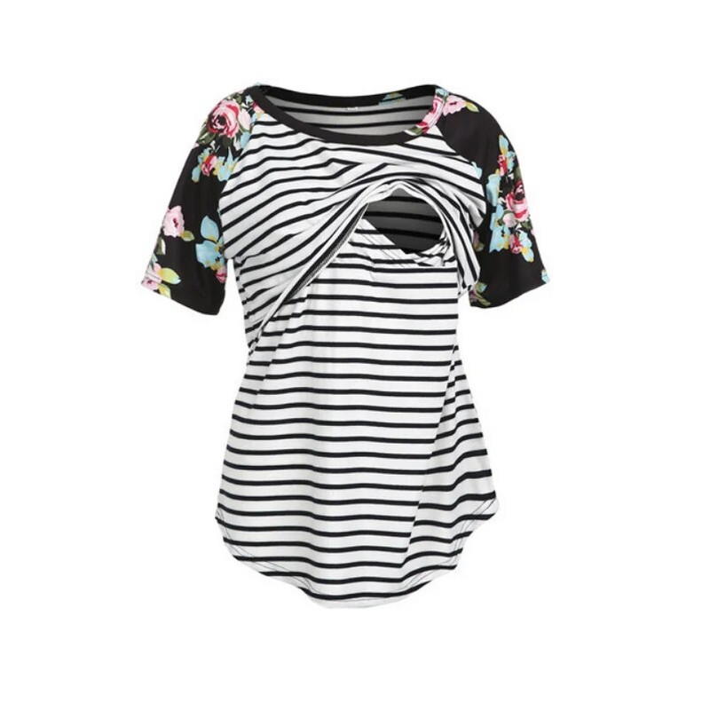 Badu Bg Бременни жени дърпащи се за кърмачки камуфлажни райета ежедневни тениски на цветя за