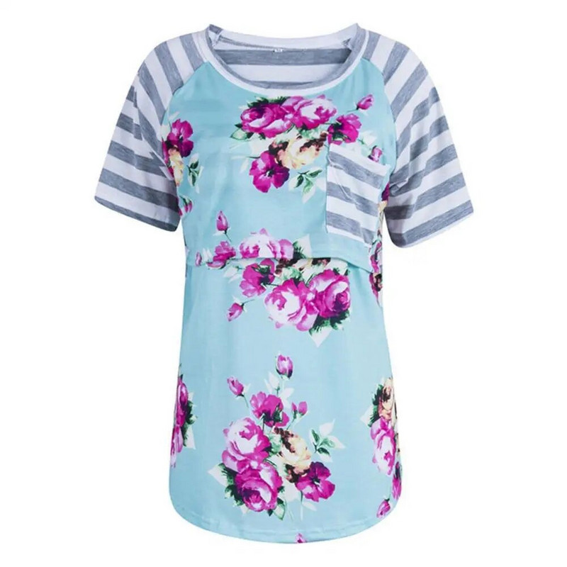 Badu Bg Бременни жени дърпащи се за кърмачки камуфлажни райета ежедневни тениски на цветя за