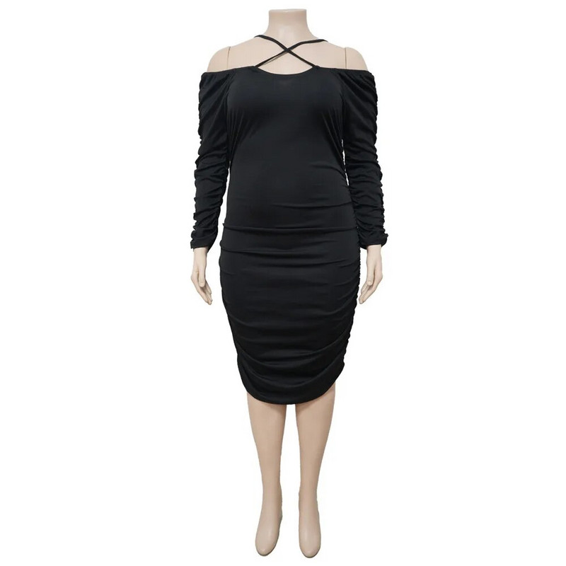 Badu.bg Дамски рокли с големи размери 5xl Секси облекло по тялото, разтегливо плисирано отстрани ...