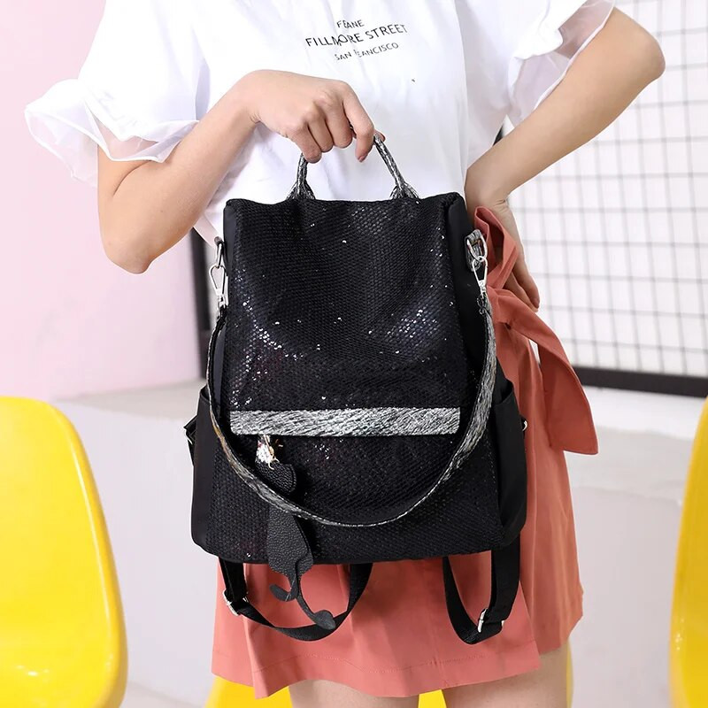 Badu Bg Дамска раница с пайети против кражба Пътна раница Дамски найлонови раници Големи