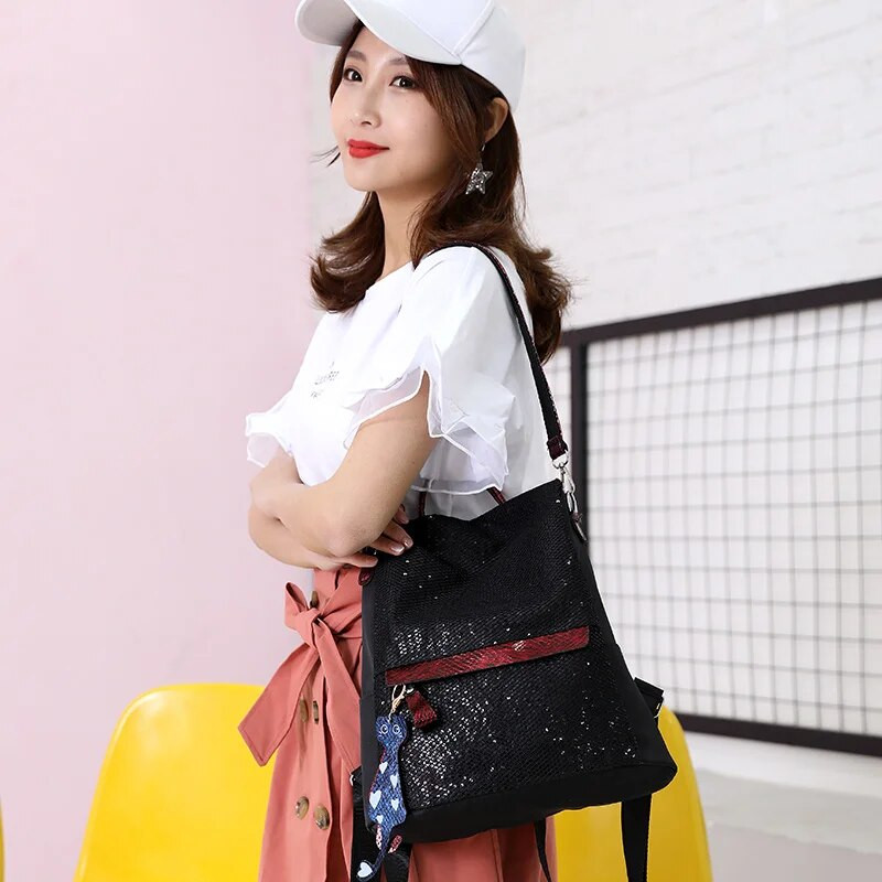 Badu Bg Дамска раница с пайети против кражба Пътна раница Дамски найлонови раници Големи