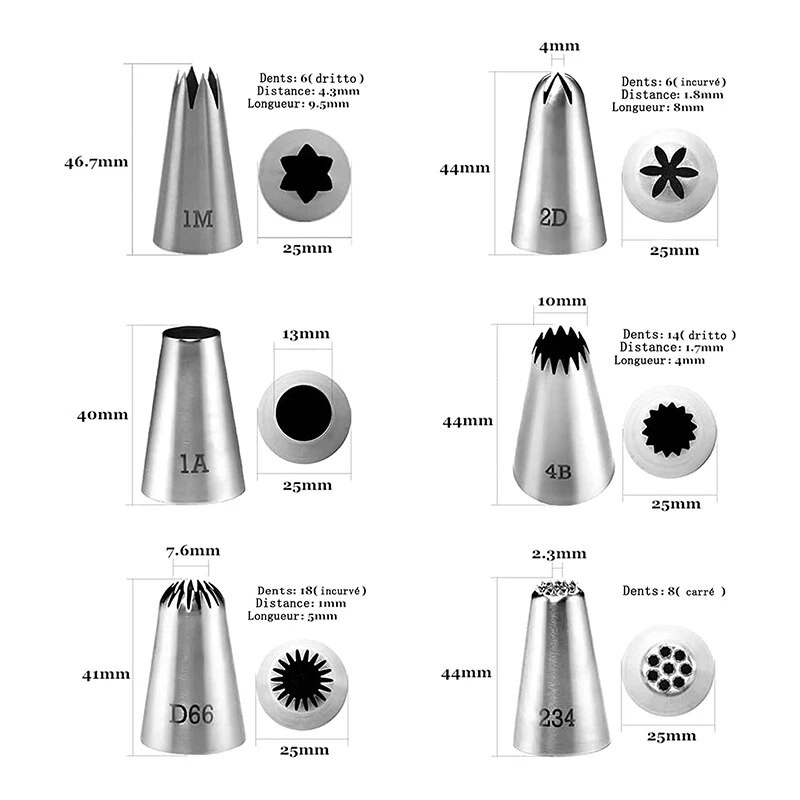 Badu Bg 6pcs Дюзи от неръждаема стомана Дюзи за сладкиши Накрайници за тръби Дюзи за крем за