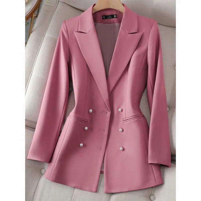 Badu Bg Черно двуредно дамско сако с блейзър Офис бизнес женско палто Есен Зима 2023 г Ново