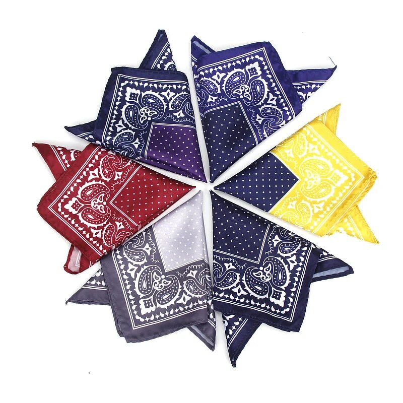 Badu Bg Мъжка носна кърпичка Vintage Paisley Dot Pocket Square Мека копринена кърпичка Сватбено