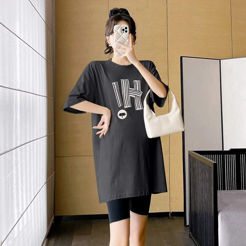 Badu Bg Лятна памучна тениска за бременни с голям размер дълги свободни ежедневни горнища и