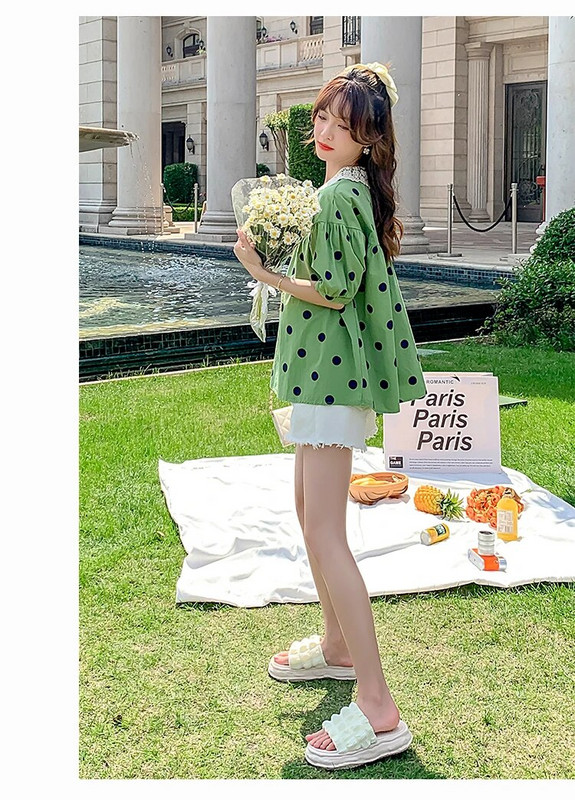 Badu Bg Сладка дантела Питър Пан яка Ризи на точки за бременни Големи размери Дрехи за бременни