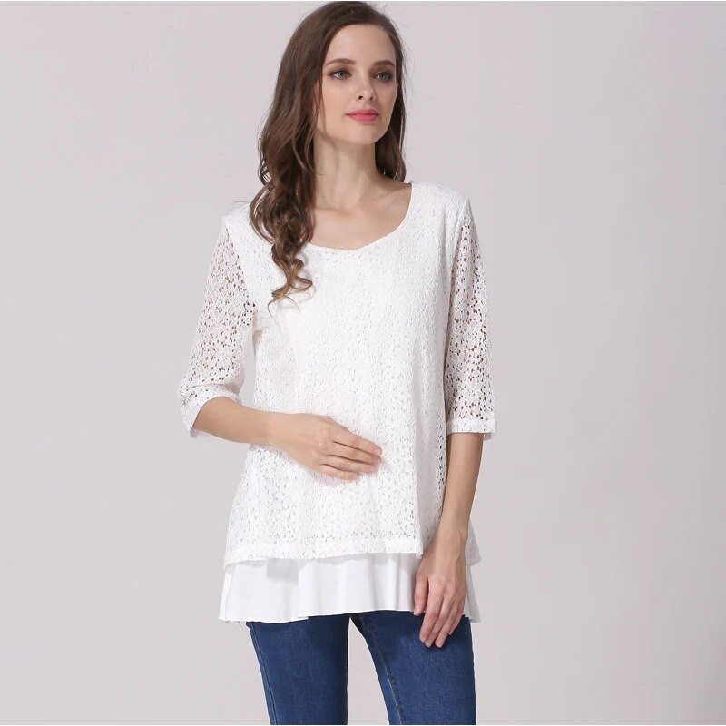 Badu Bg Модни дрехи за бременни Тениска за кърмене Облекло за кърмене за бременни жени Дантелени