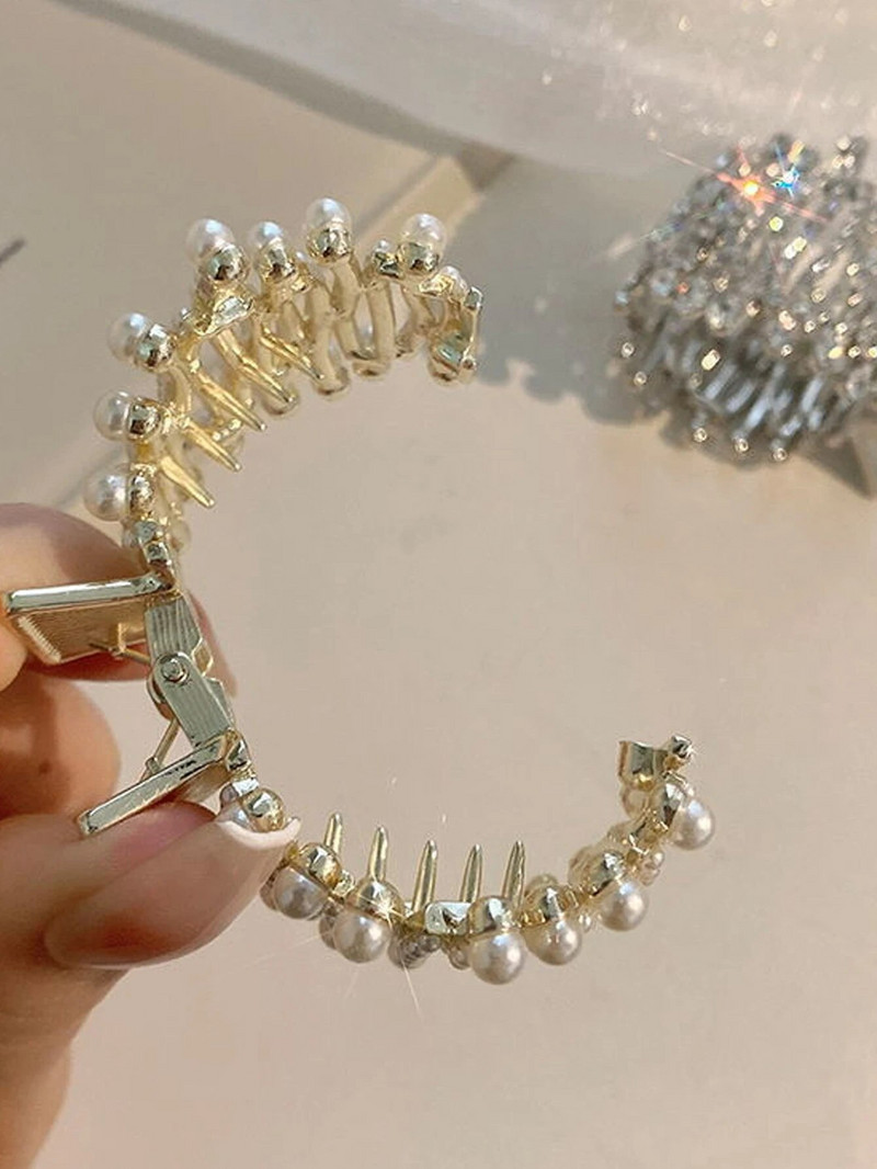 Badu Bg 1 бр Дамска щипка за хващане с висока конска опашка Фиксирана перлена фиби за тила