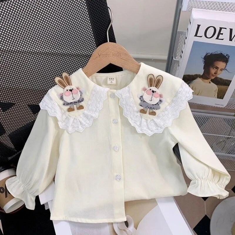 Badu Bg Риза с деколте за кукли за момичета Пролет и есен Нова детска бебешка бяла дантела с