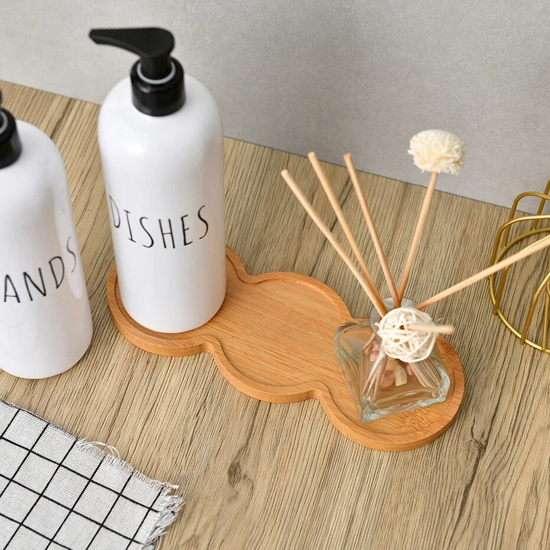 Badu Bg Дървена тава за дозатор за сапун Суета Плот Бутилки Органайзер Държач Кръгли квадратни