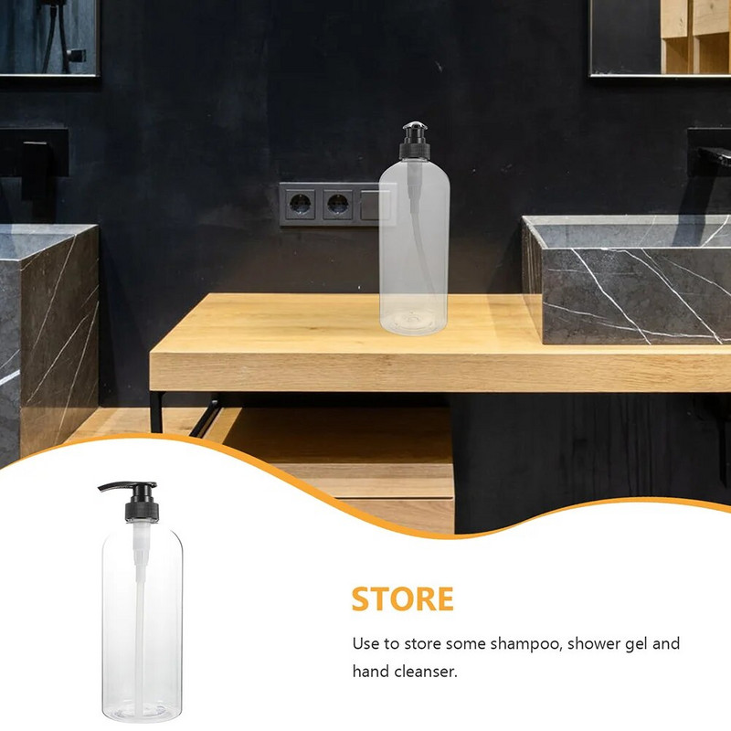 2бр Бутилки с помпа за многократно пълнене Дизайнерски дозатори за шампоан Прозрачни дозатори